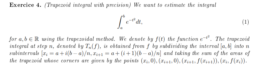 Exercice 4. (Trapezoid integral with precision) We | Chegg.com