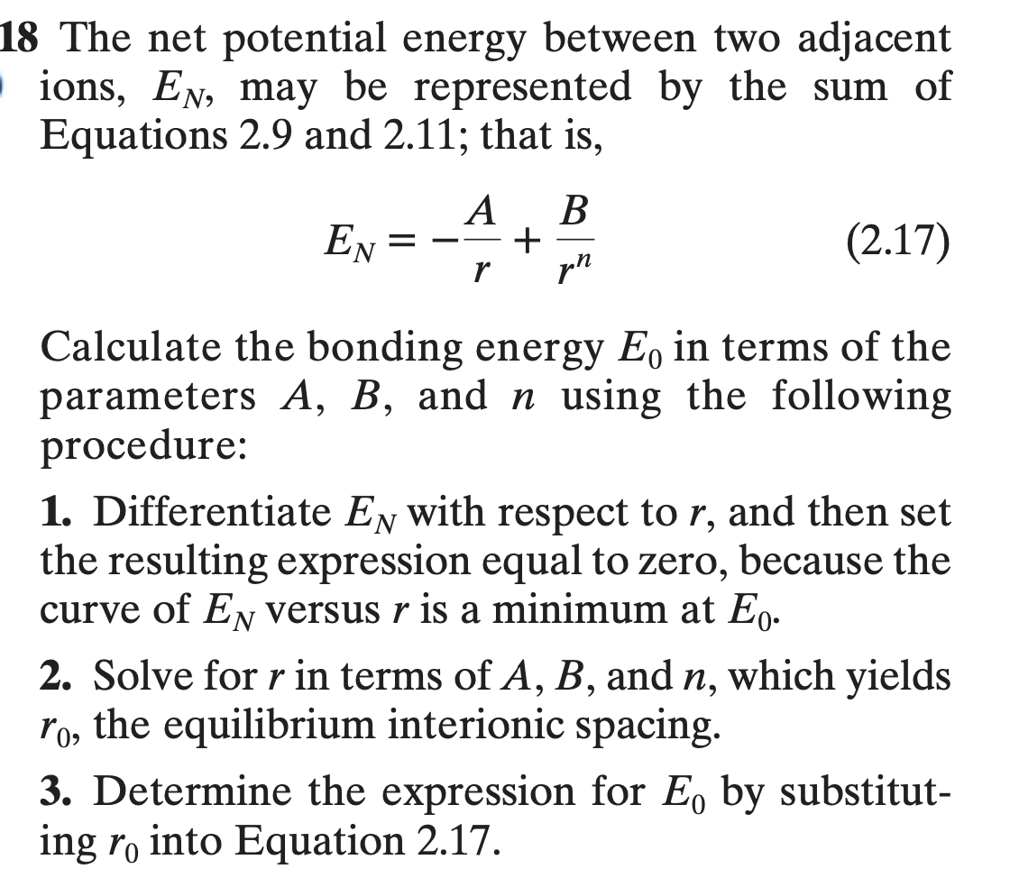 Solved 18 The net potential energy between two adjacent | Chegg.com