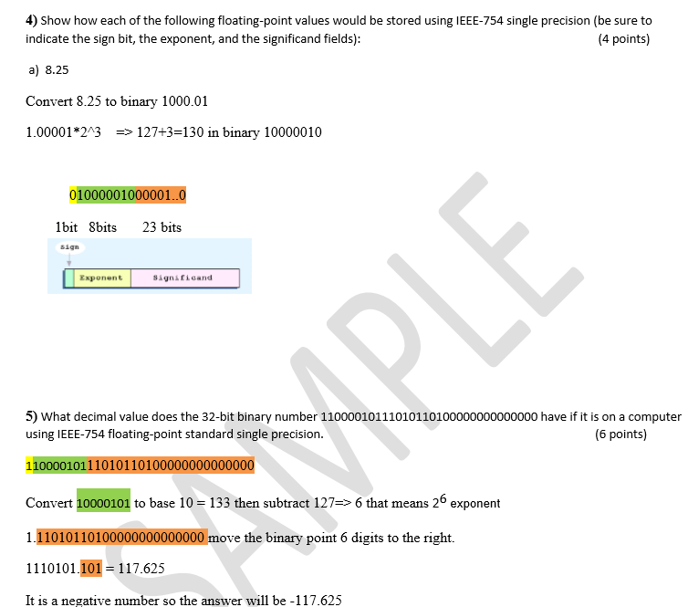 Solved 4) Show how each of the following floating-point | Chegg.com