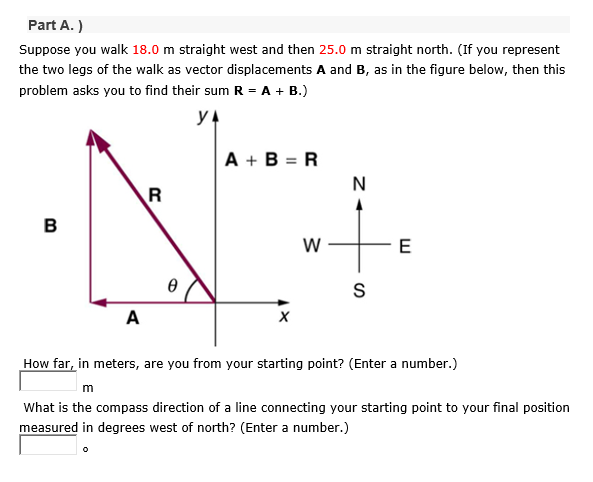 Solved Suppose you walk 18.0 m straight west and then 25.0 m | Chegg.com
