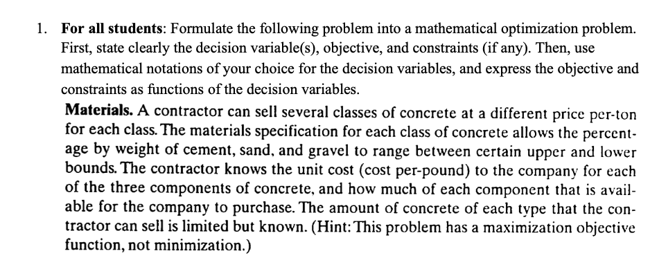 Solved For all students: Formulate the following problem | Chegg.com