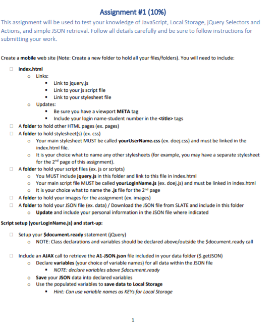 Solved Assignment #1 (10%) This assignment will be used to | Chegg.com