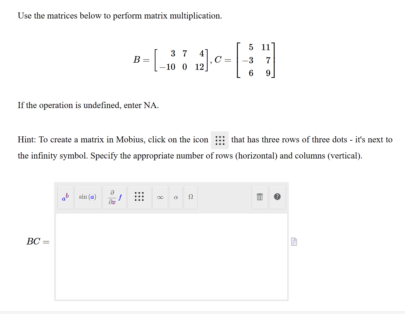 Solved Use the matrices below to perform matrix | Chegg.com