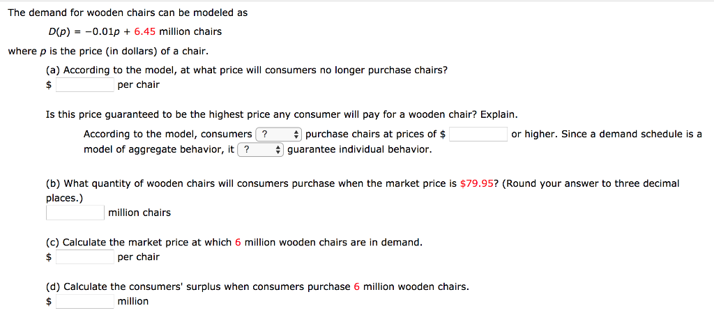 Solved The demand for wooden chairs can be modeled as D(P) = | Chegg.com