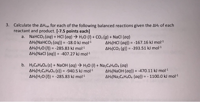 Solved 3 Calculate The Ahrxn For Each Of The Following