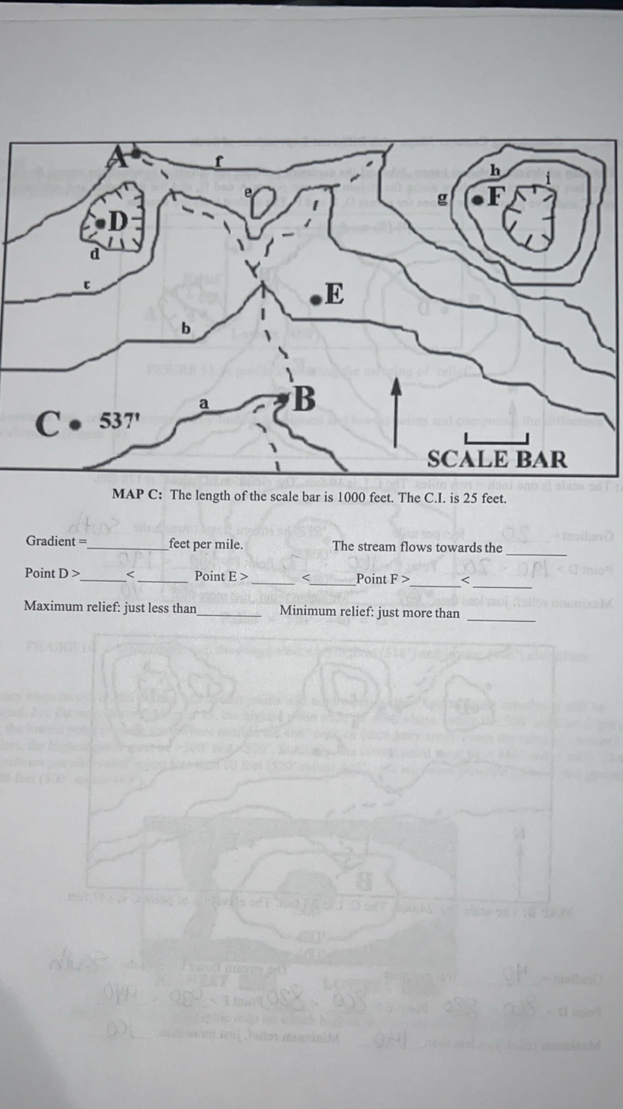 Solved MAP C: The length of the scale bar is 1000 ﻿feet. The | Chegg.com