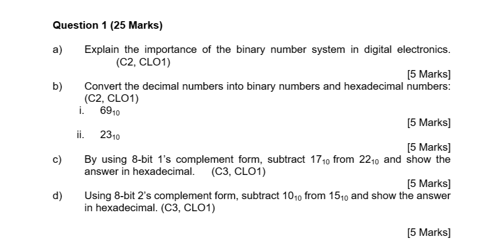 Solved a) Explain the importance of the binary number system | Chegg.com