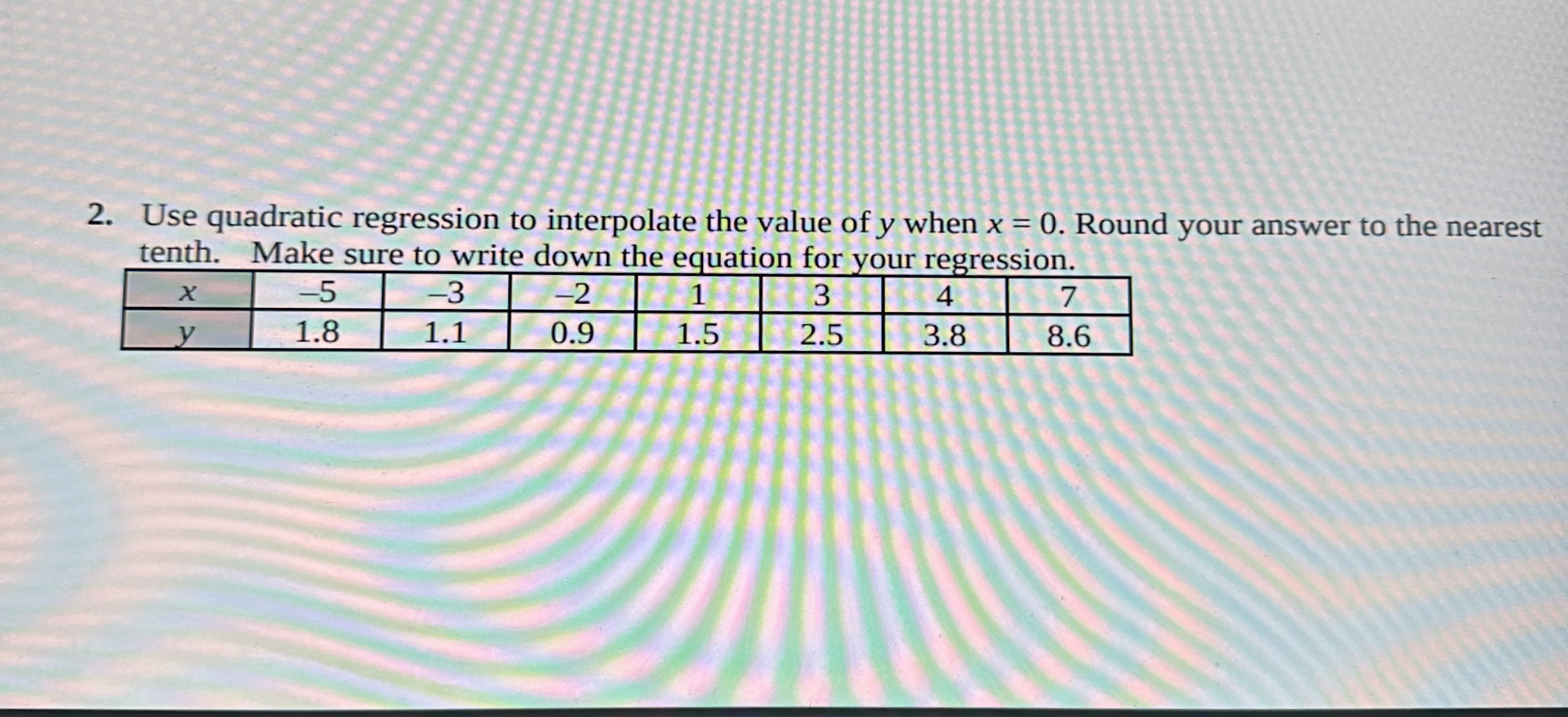 Solved 2 Use Quadratic Regression To Interpolate The Value Chegg