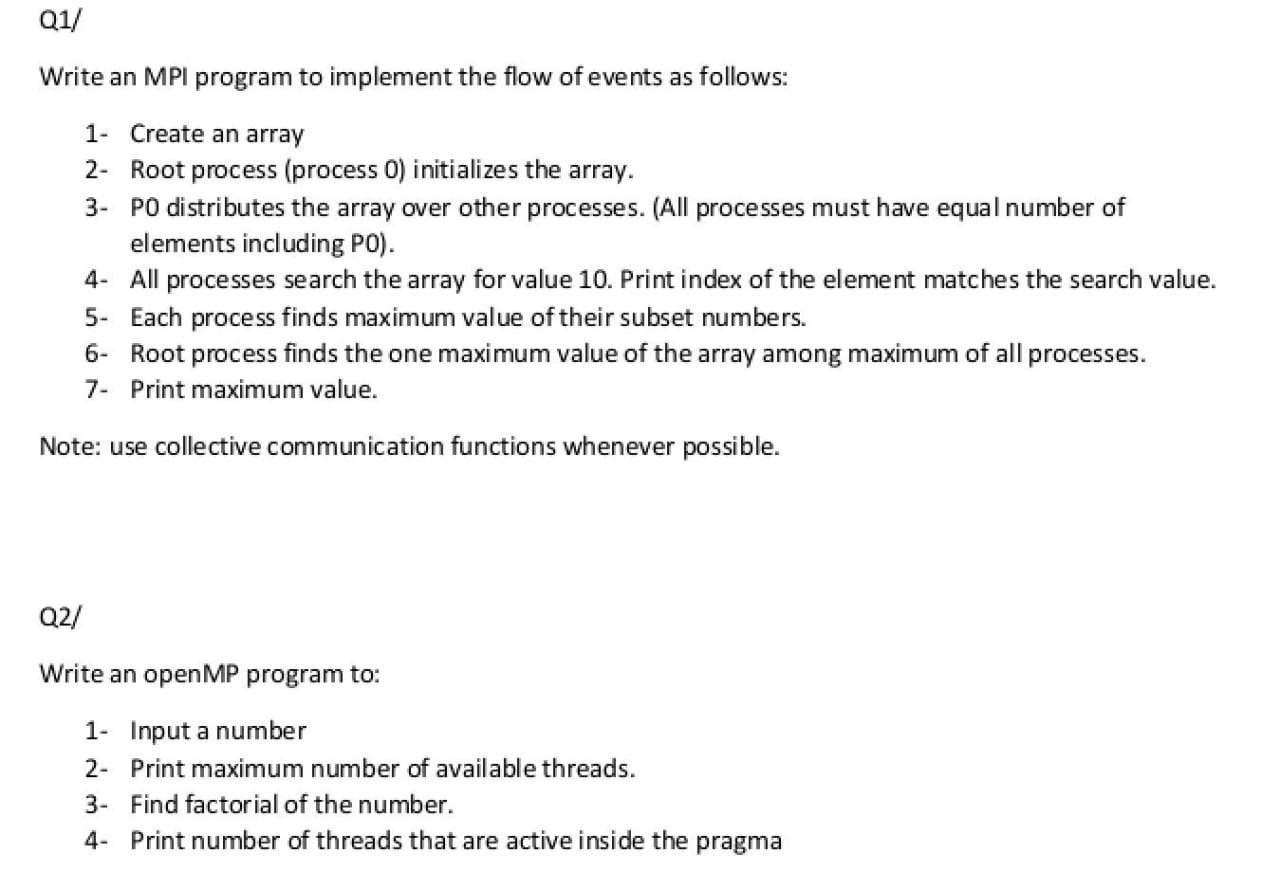 Q1 Write An Mpi Program To Implement The Flow Of 