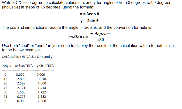 Solved Write a C/C++program to calculate values of x and y | Chegg.com