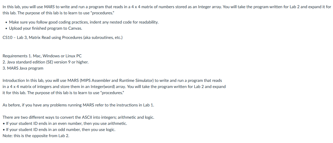 In this lab, you will use MARS to write and run a | Chegg.com