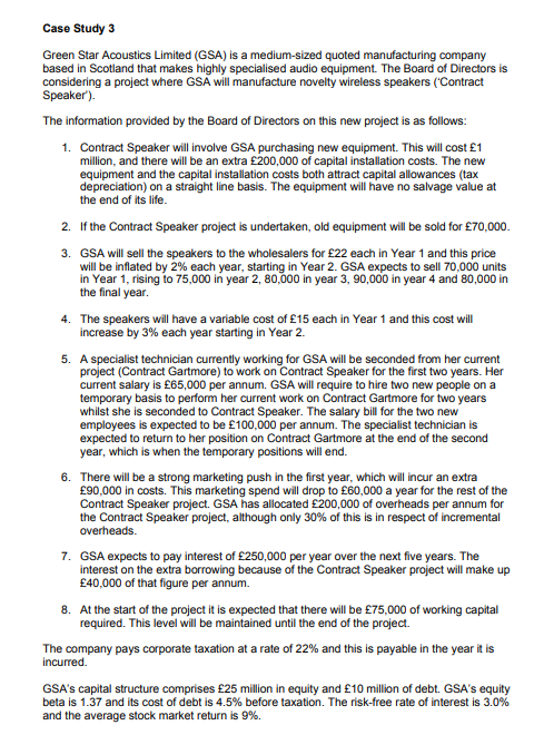 Case Study 3 Green Star Acoustics Limited (GSA) is a | Chegg.com