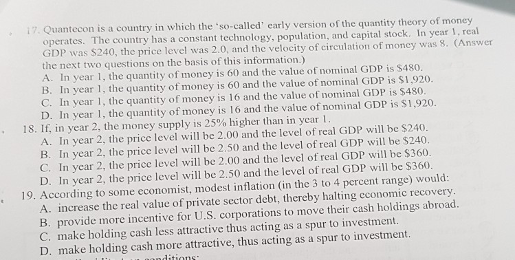 Solved 17. Quantecon is a country in which the so-called' | Chegg.com