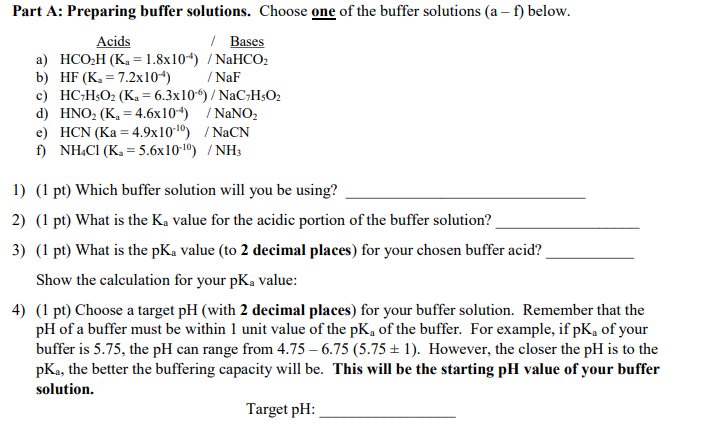 Solved Part A: Preparing buffer solutions. Choose one of the | Chegg.com