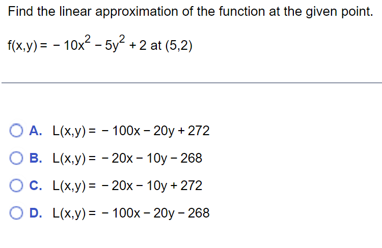 Solved Find the linear approximation of the function at the | Chegg.com