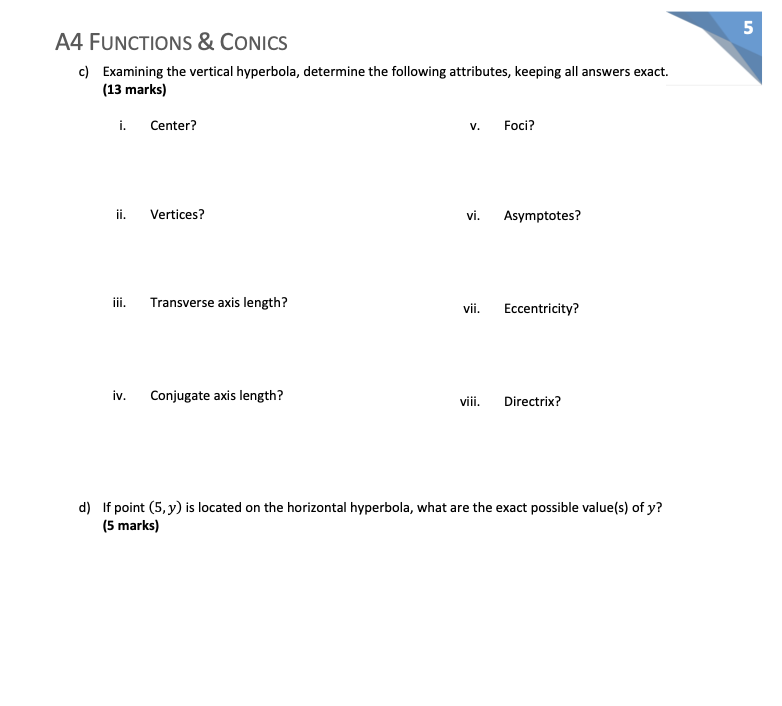 Solved 4 A4 FUNCTIONS & CONICS 3) Use the following | Chegg.com