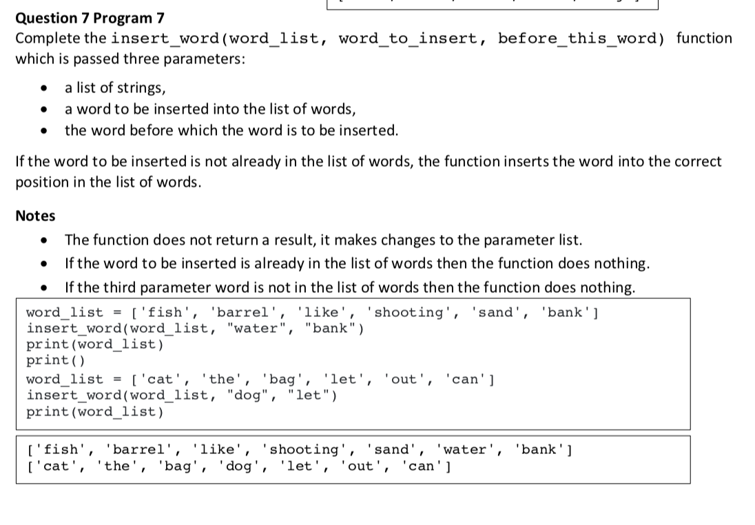 Solved Question 7 Program 7 Complete the insert_word | Chegg.com