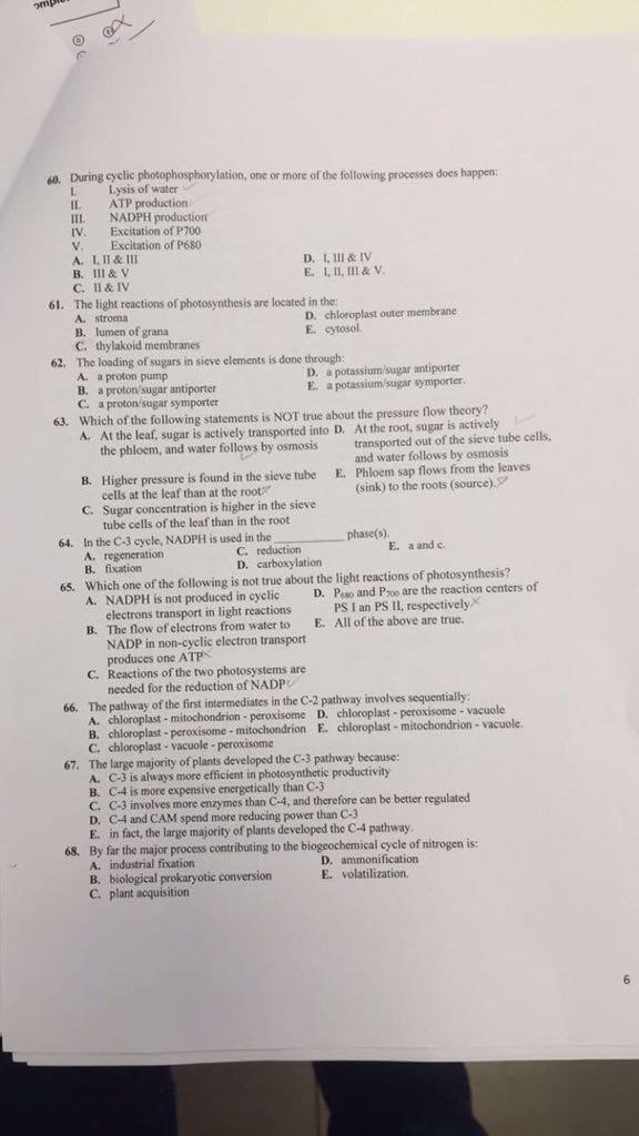 Solved om 60. During cyclic photophosphorylation, one or | Chegg.com