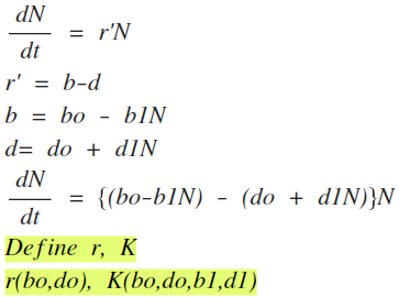 Solved dN = r'N dt r' = b-d b=bo-blN d= do + dIN dN dt | Chegg.com