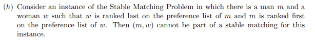Solved ( h ) Consider an instance of the Stable Matching | Chegg.com