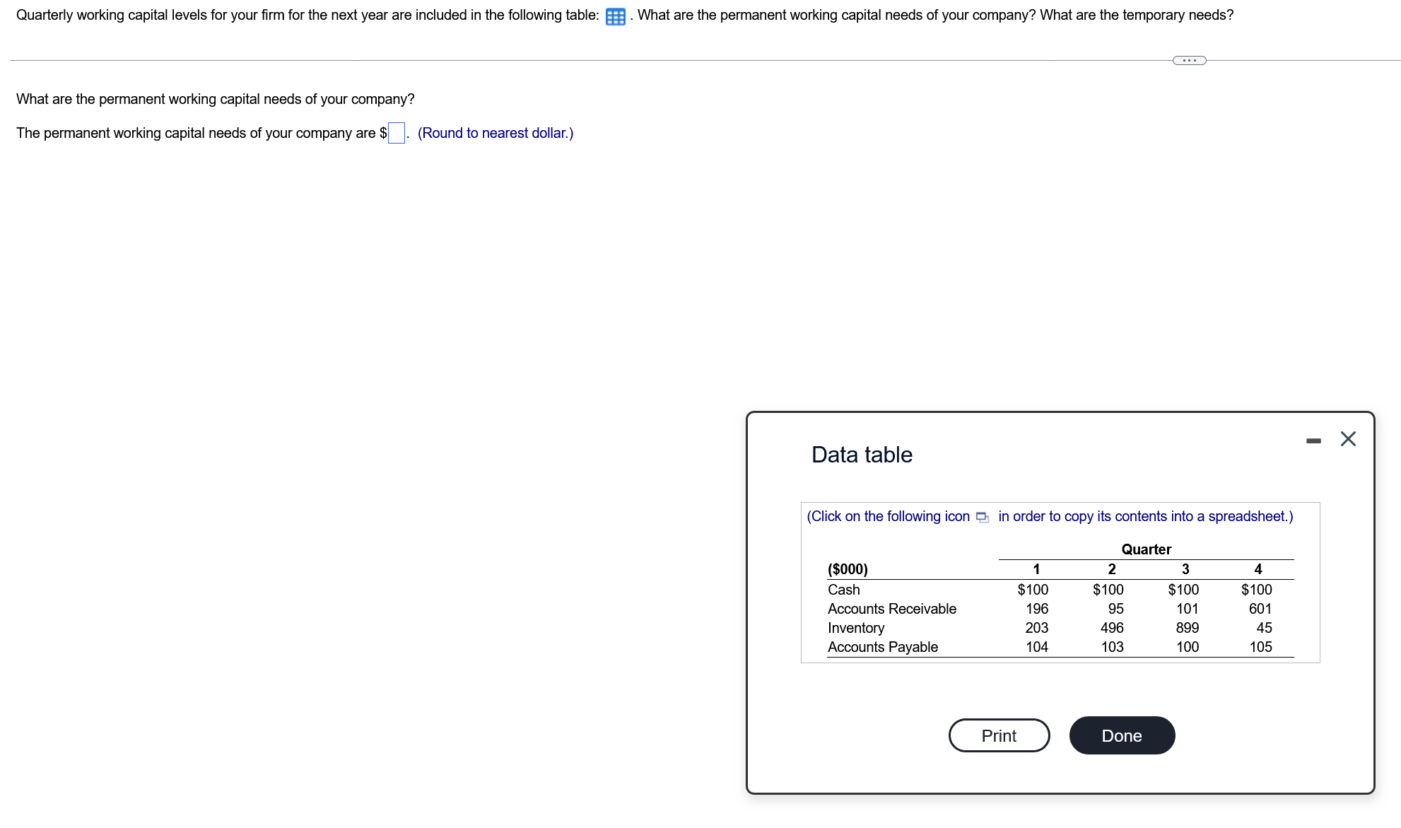 Solved What are the permanent working capital needs of your | Chegg.com