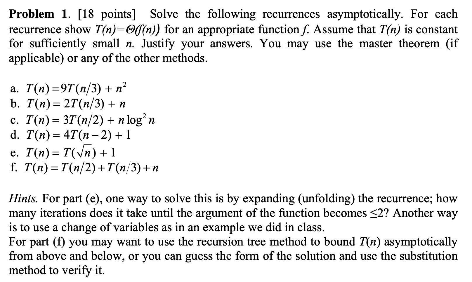 Solved Problem 1. [ 18 points] Solve the following | Chegg.com