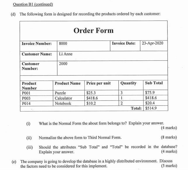 Solved Question B1 Given the following tables in database, | Chegg.com