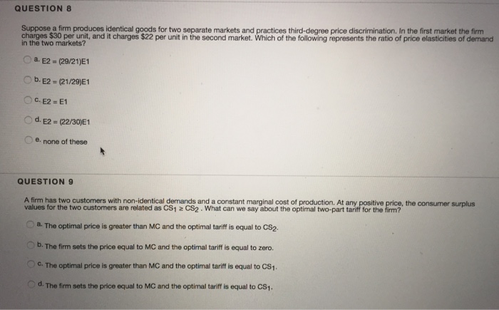 Solved QUESTION 8 Suppose a firm produces identical goods | Chegg.com