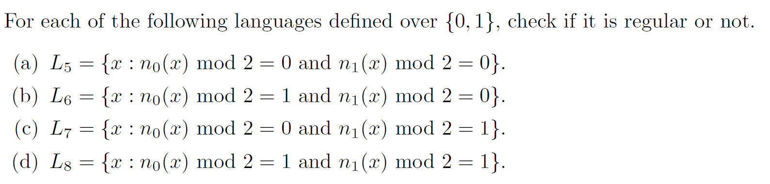 Solved For each of the following languages defined over | Chegg.com