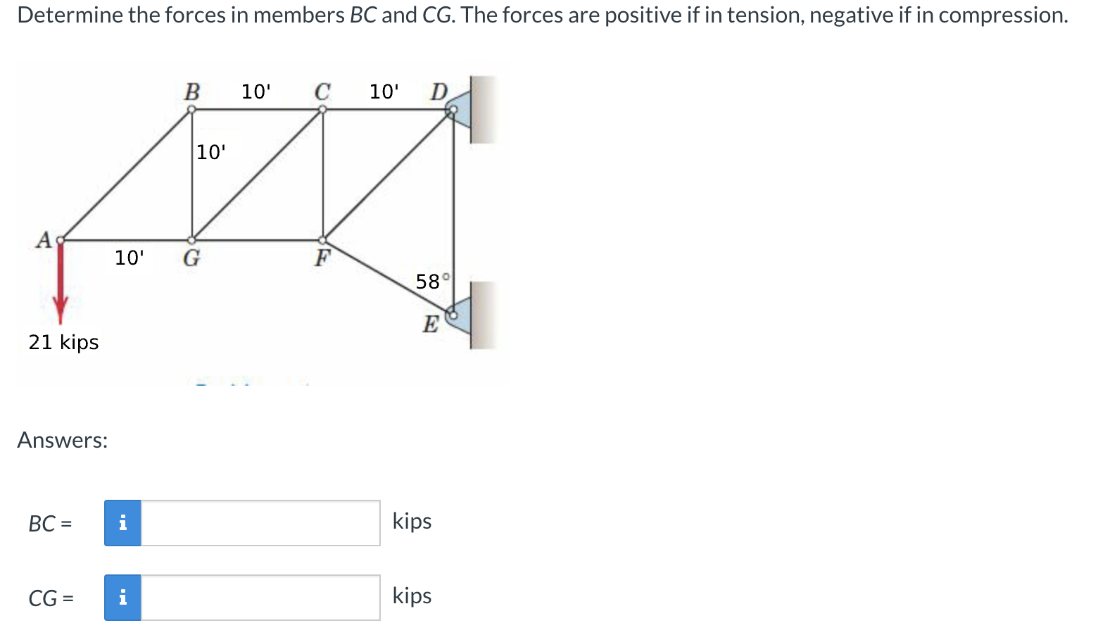 Solved Determine the forces in members BC ﻿and CG. ﻿The | Chegg.com