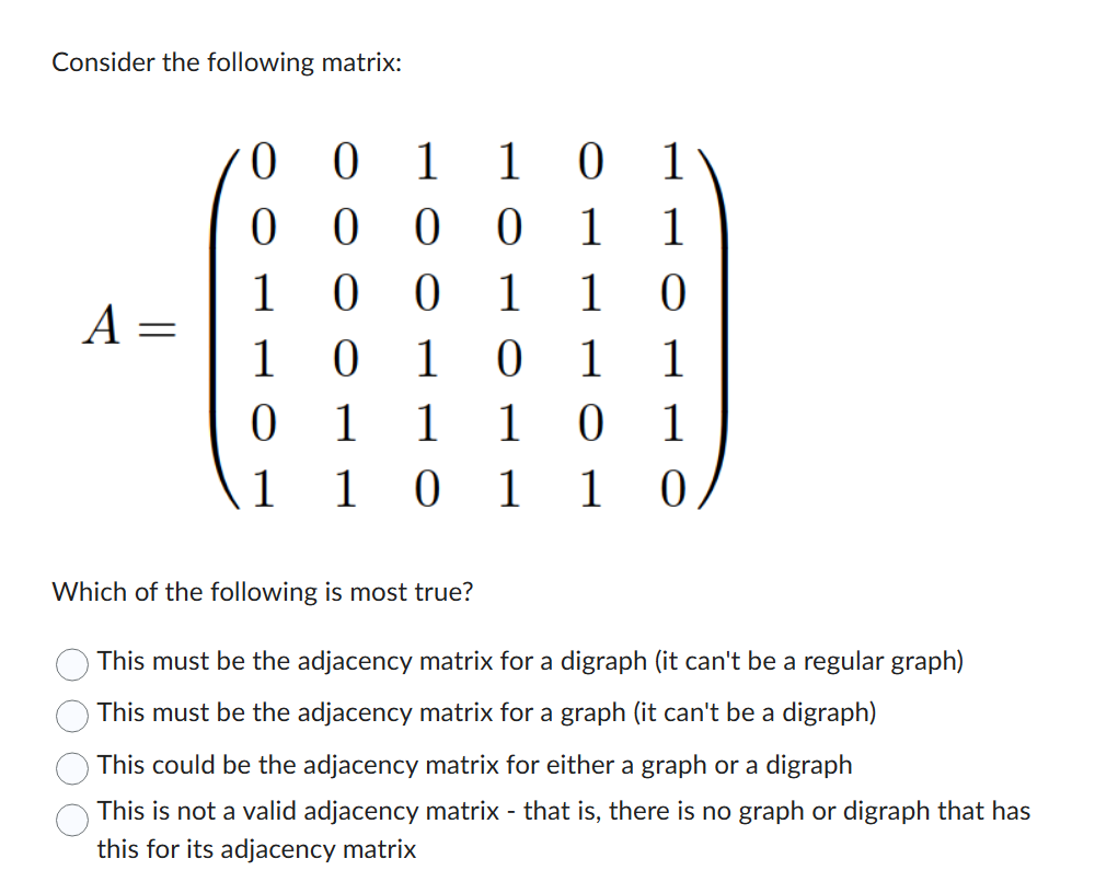 Solved Consider the following matrix: | Chegg.com