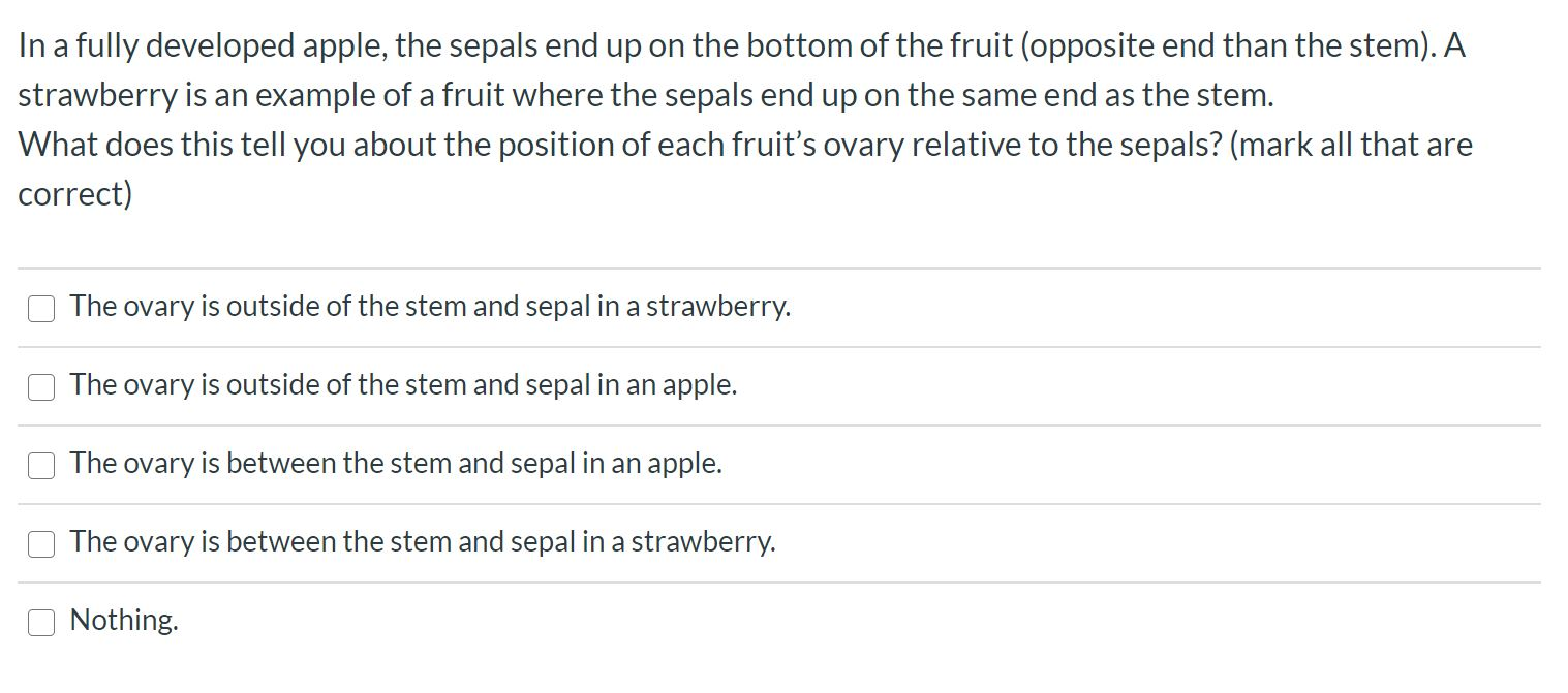 Solved In a fully developed apple, the sepals end up on the | Chegg.com
