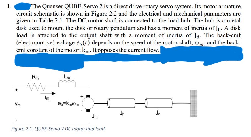 1. ﻿ Derive the transfer function of the DC motor | Chegg.com