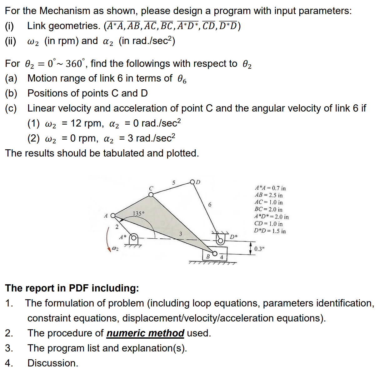 Solved For the Mechanism as shown, please design a program | Chegg.com