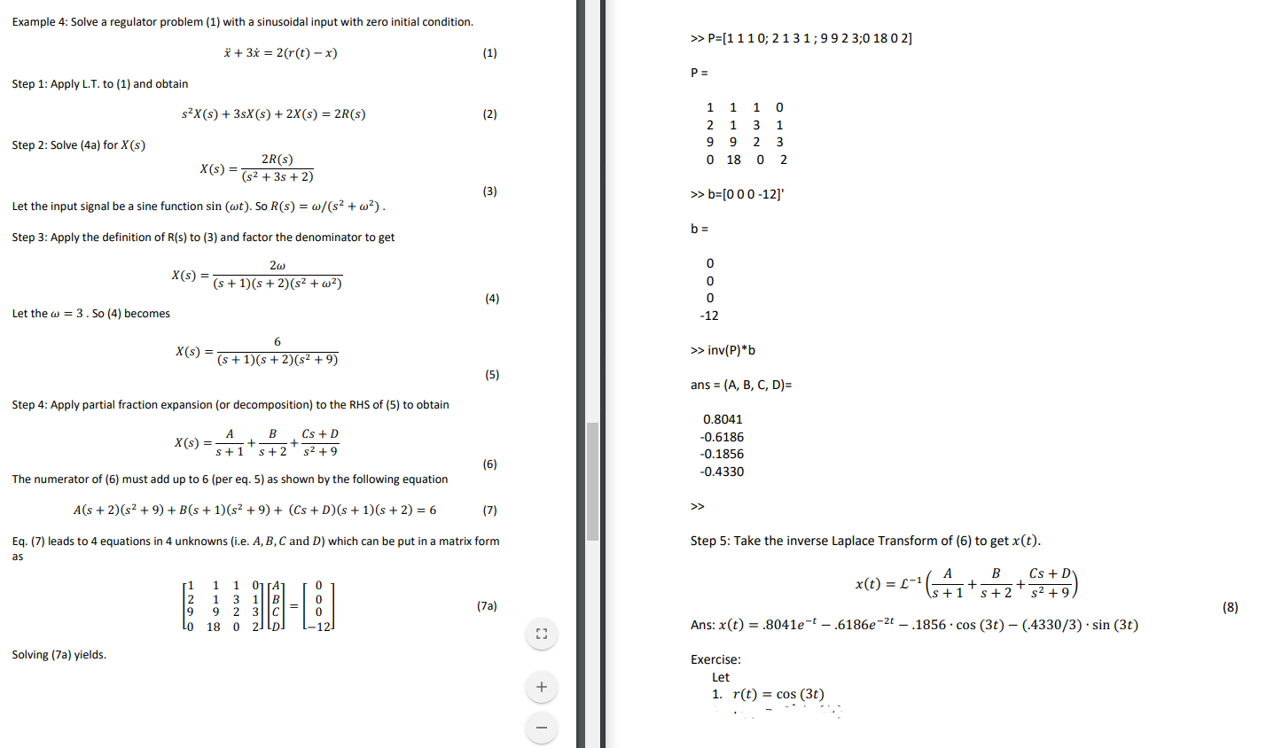 Solved Example 4: Solve a regulator problem (1) with a | Chegg.com