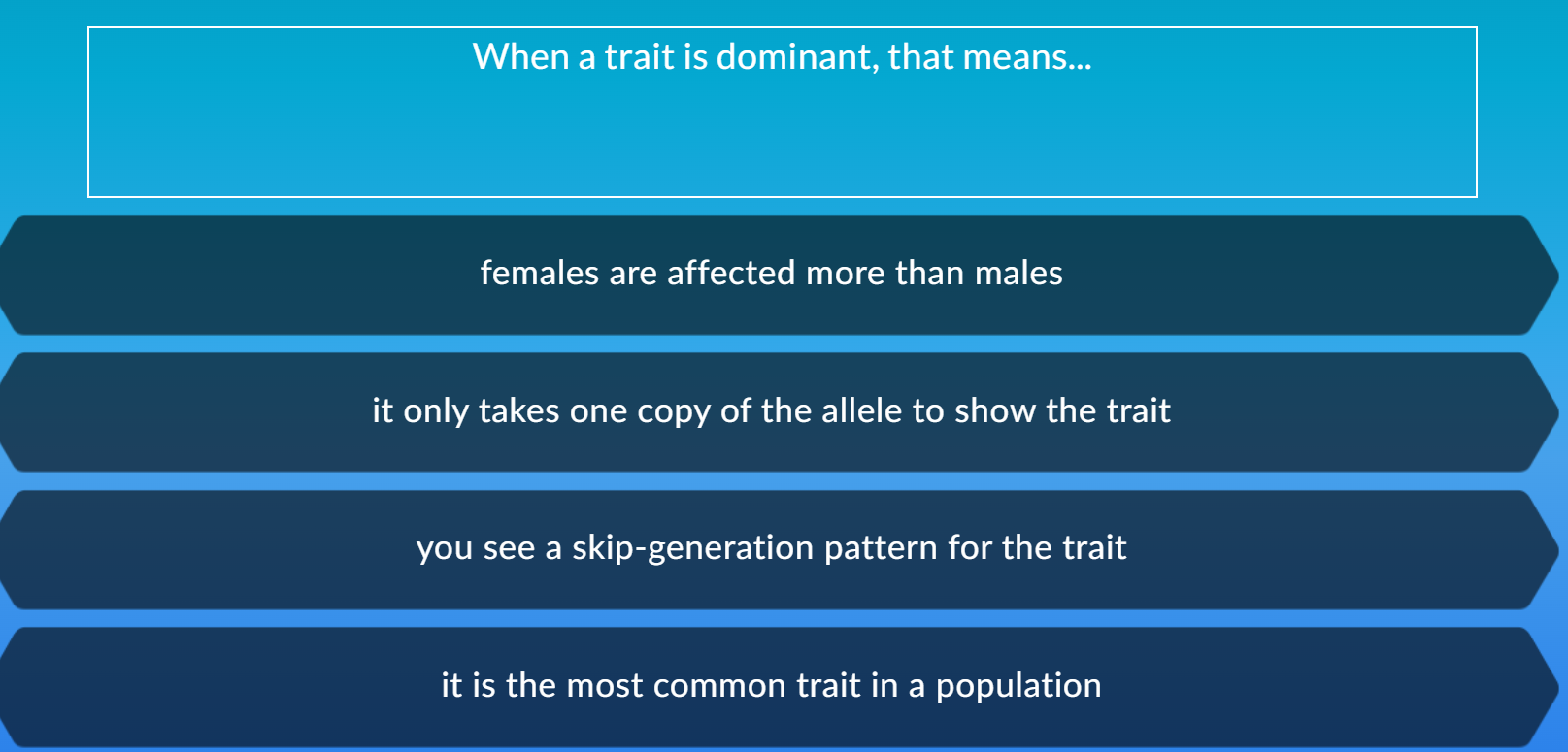 When a trait is dominant, that means... females are | Chegg.com