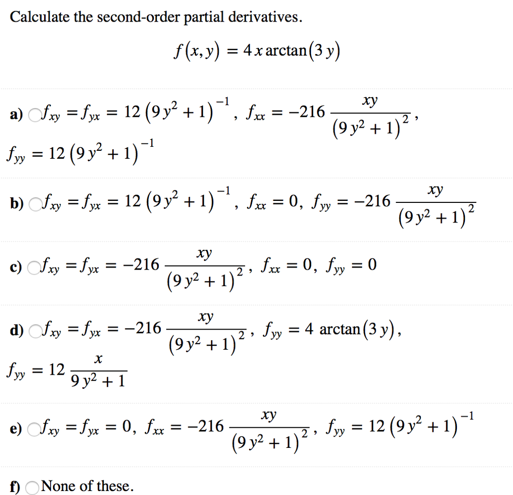 Solved Calculate the second-order partial derivatives. | Chegg.com
