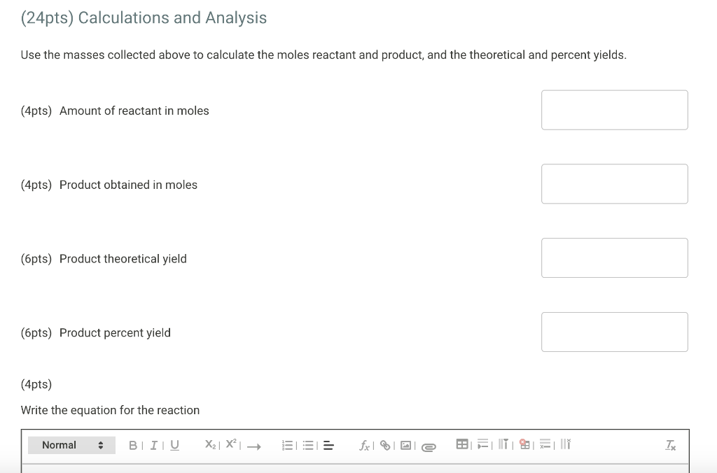 Solved Data Collection Amount of reactant used in grams | Chegg.com