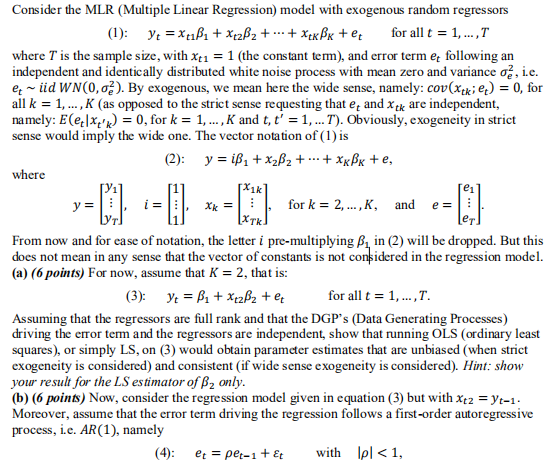 Consider the MLR (Multiple Linear Regression) model | Chegg.com