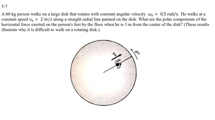 Solved 5-7 A 60-kg person walks on a large disk that rotates | Chegg.com Solved 5-7 A 60-kg person walks on a large disk that rotates | Chegg.com