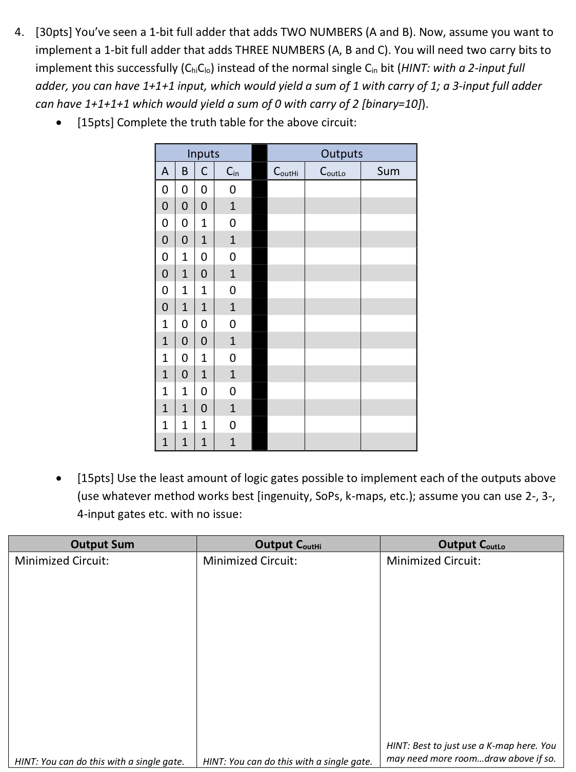 Solved 4. [30pts] You've seen a 1-bit full adder that adds | Chegg.com
