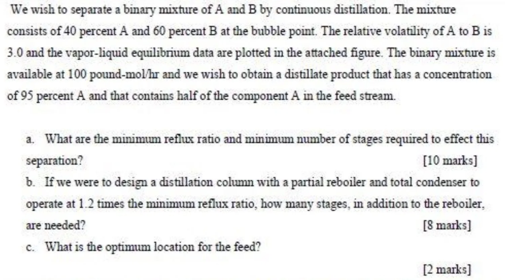 Solved We wish to separate a binary mixture of A and B by | Chegg.com