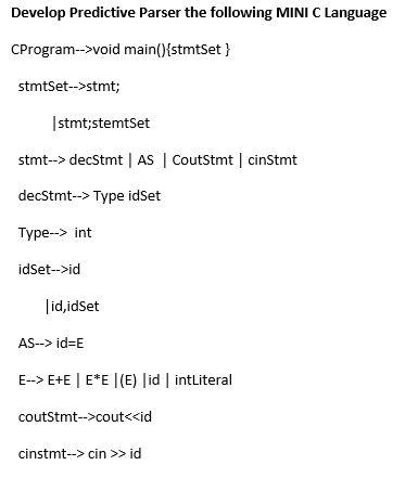 Develop Predictive Parser the following MINI C | Chegg.com