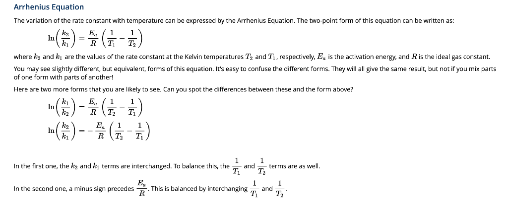Solved (5) % (*) Arrhenius Equation The variation of the | Chegg.com