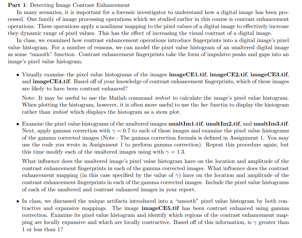 Solved Part 1: Detecting Image Contrast Enhancement In many | Chegg.com