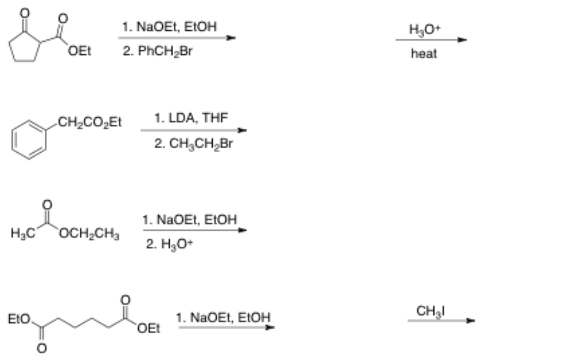 Solved ہم 1. NaOEt, EtOH 2. PhCH Br H30+ OE heat -CH2CÓ Et | Chegg.com