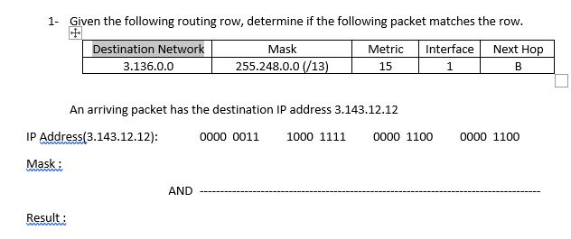 Solved Given the following routing row, determine if the | Chegg.com