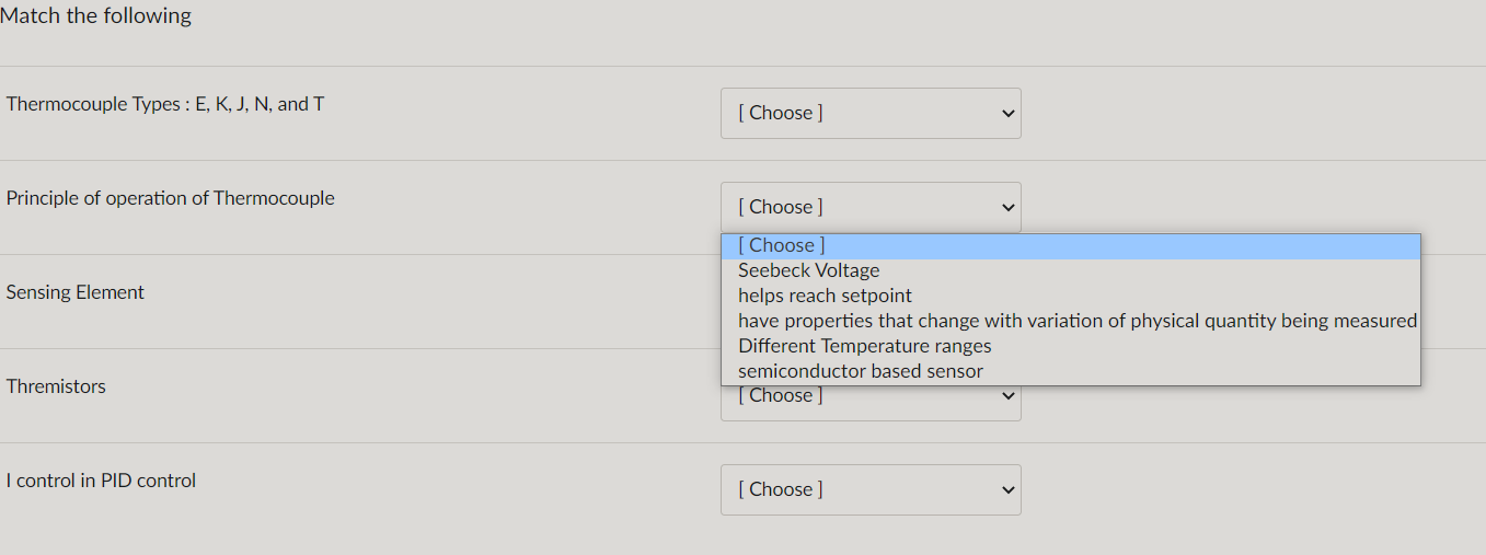 Solved Match the following Thermocouple Types : E, K, J, N, | Chegg.com