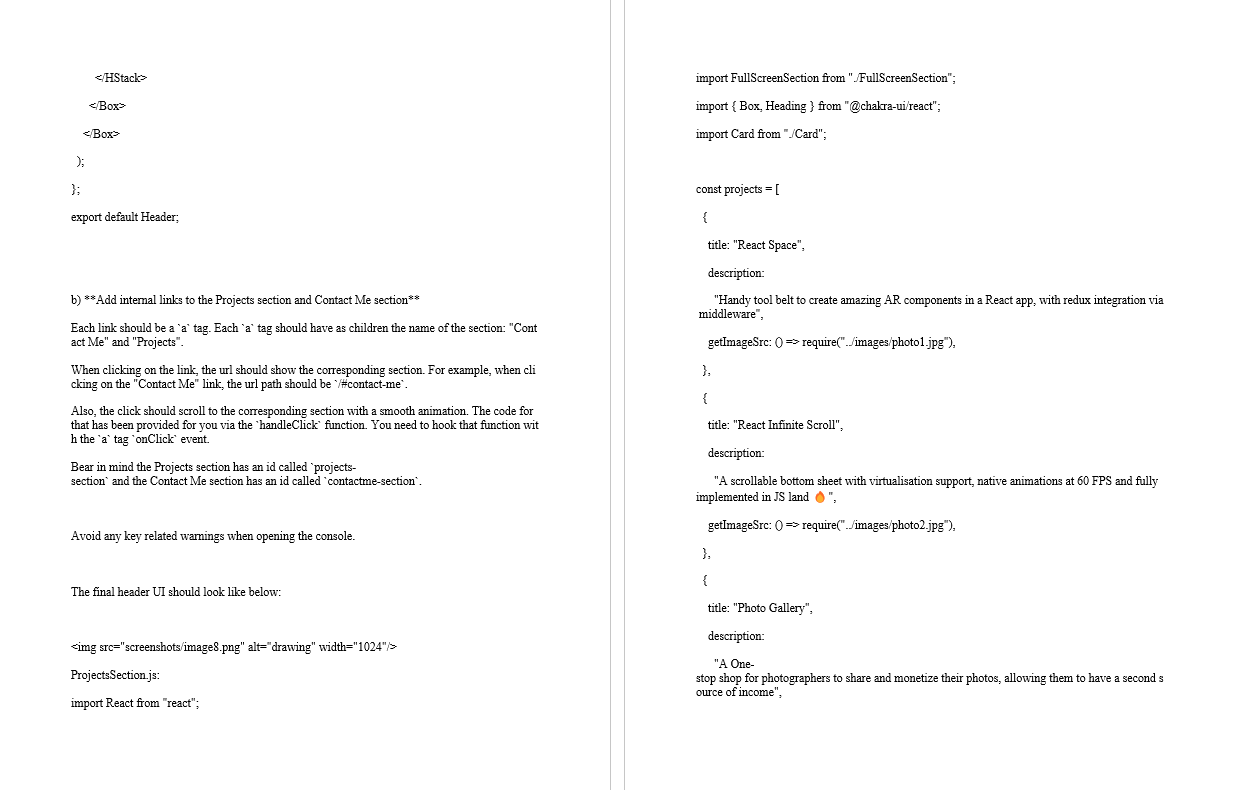 Solved In the first step for the Header.js file: The | Chegg.com