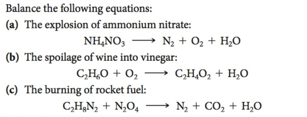 Solved Balance the following equations: (a) The explosion of | Chegg.com
